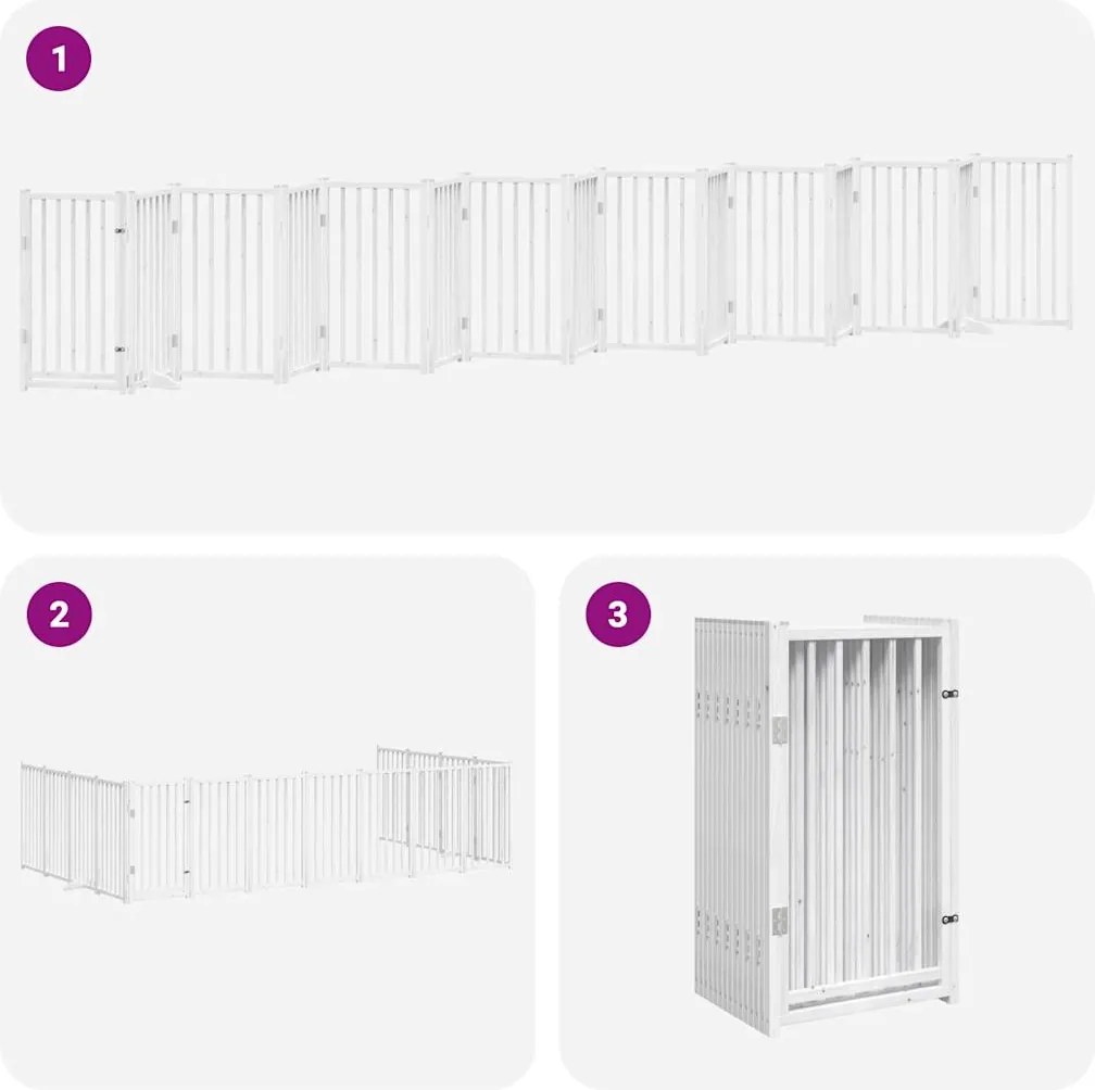 Zábrana pro psy s dvířky skládací 15 panelů bílá 750 cm topol 3155708