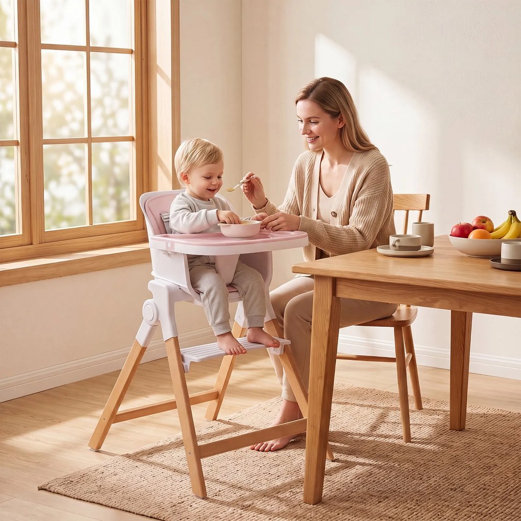 Costway Vysoká stolička baby 4 v 1 dětská vysoká židle skládací – růžový