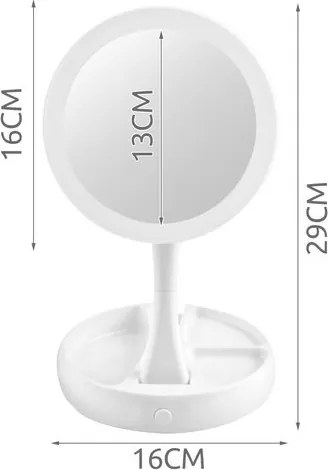 ISO Skládací kosmetické zvětšovací zrcátko s LED podsvícením, 9618