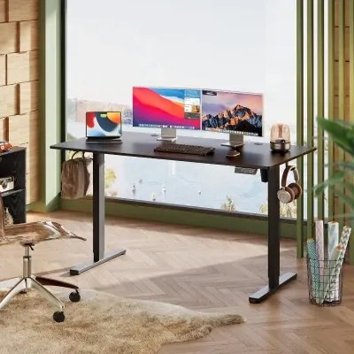 Aosom Elektricky výškově nastavitelný stůl, 3násobné ukládání výšky a LED ovladač, 140x70x72-118 cm, Černá