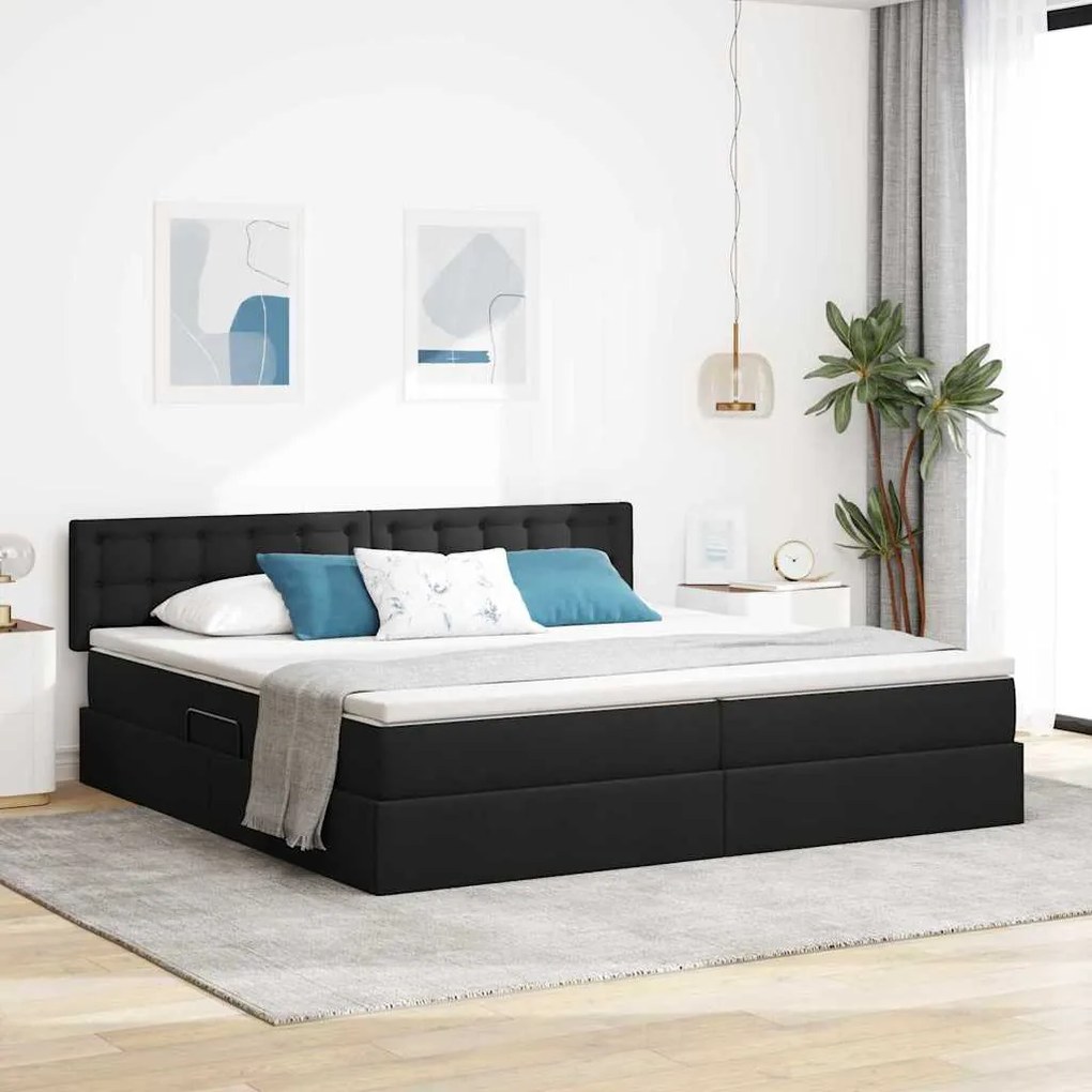 Postel s úložným prostorem a matrací Černá 200 x 200 cm Samet 3370658