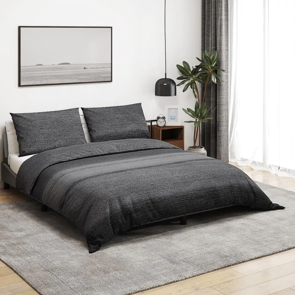 Sada Ložního Prádla Tmavě Šedá 200 X 220 Cm Bavlna Tmavě Šedá A Černá