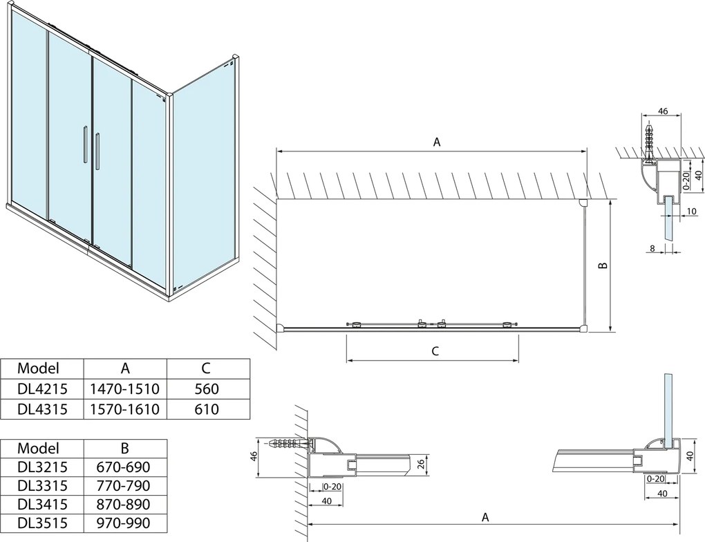 Polysan, LUCIS LINE sprchová boční stěna 800mm, čiré sklo, DL3315