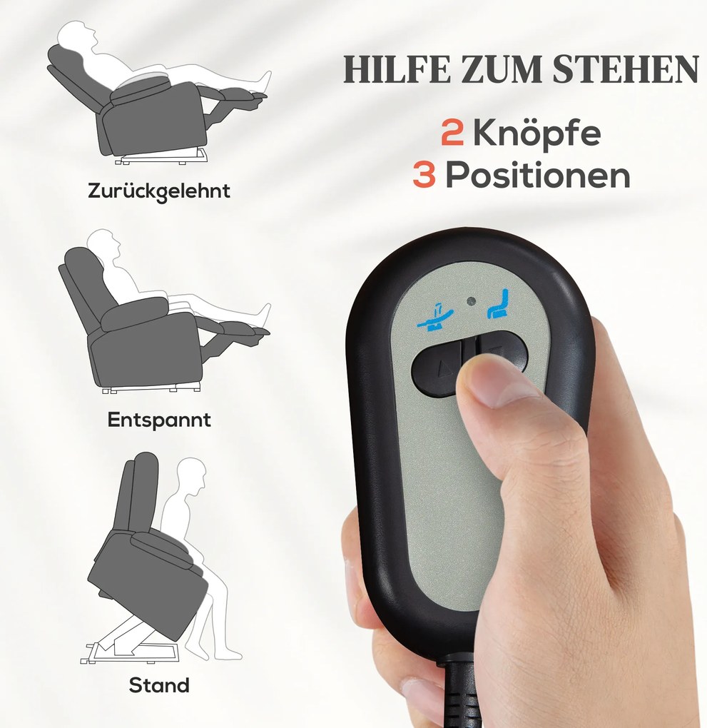 HOMCOM TV křeslo se stojanem Elektrické polohovací křeslo s funkcí polohování, vyhřívání, masážní křeslo s kapsovou pružinou