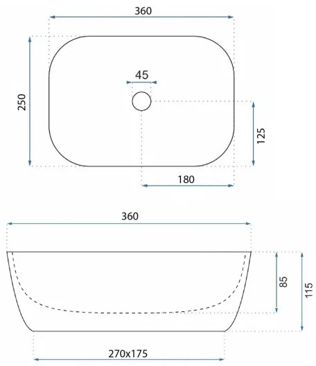 REA-U5667 - Umyvadlo na desku BELINDA MINI 25x36 cm keramika/lesklá bílá