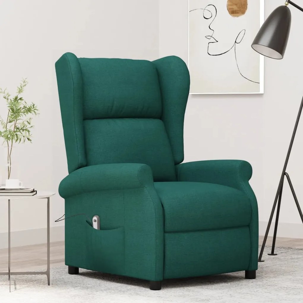 Elektrické polohovací křeslo ušák tmavě zelené textil 3098325