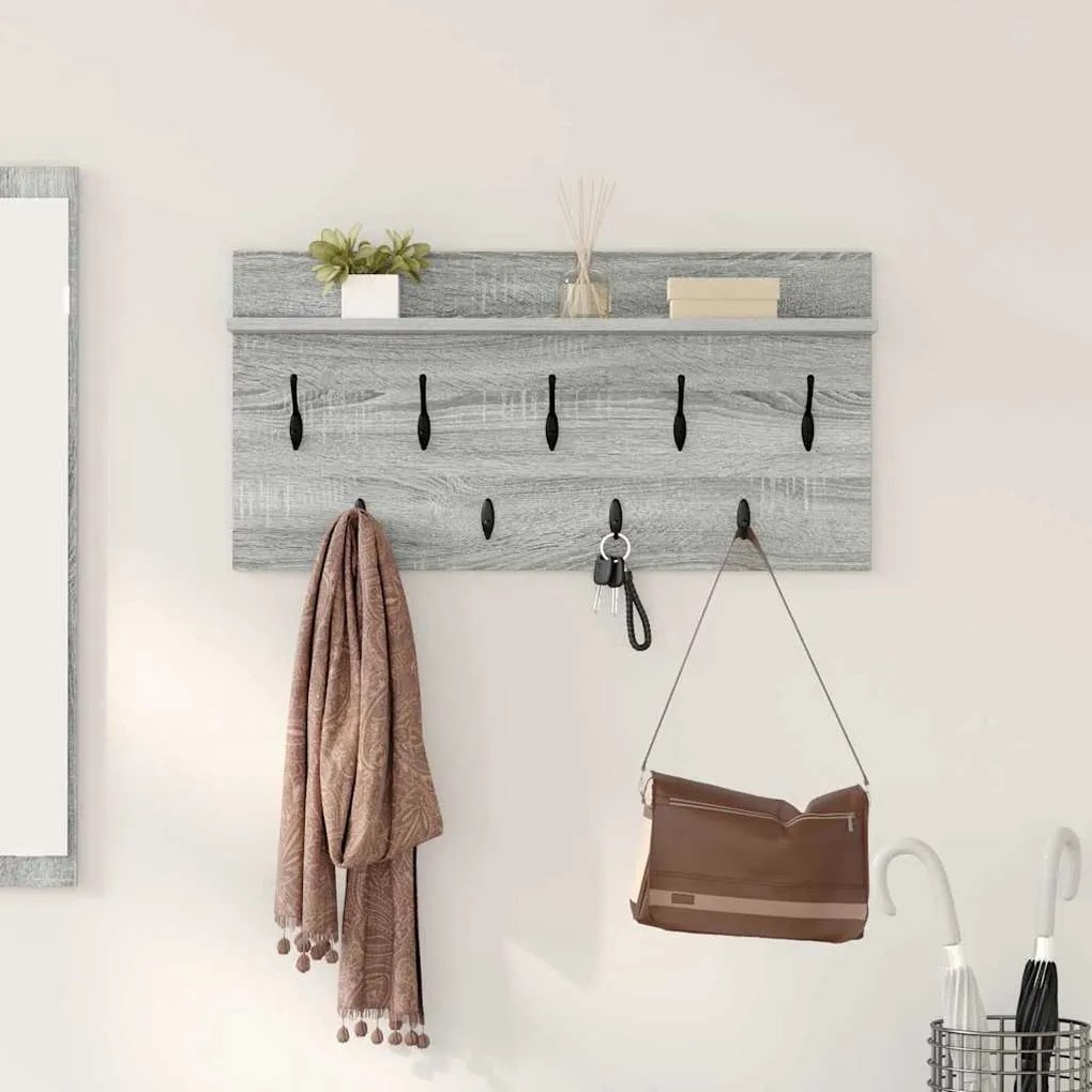 věšák, nástěnný, 1 prkno, háčky, kompozitní dřevo, 40x80x12 cm, šedá sonoma, Dekorino TK20260018