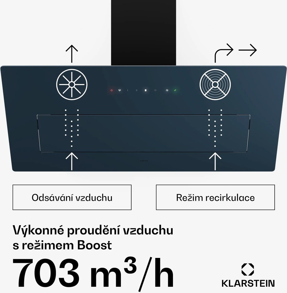 Klarstein SleekAir digestoř, A+++, 717 m³/h, dotykové ovládání, 90 cm