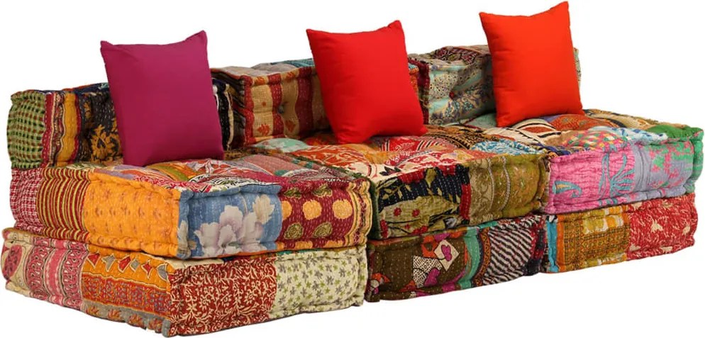 3místný modulární pouf patchwork textil 244983