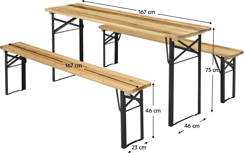 Kondela Pivní set 1+2, dřevo/kov, přírodní/černá, LORIS