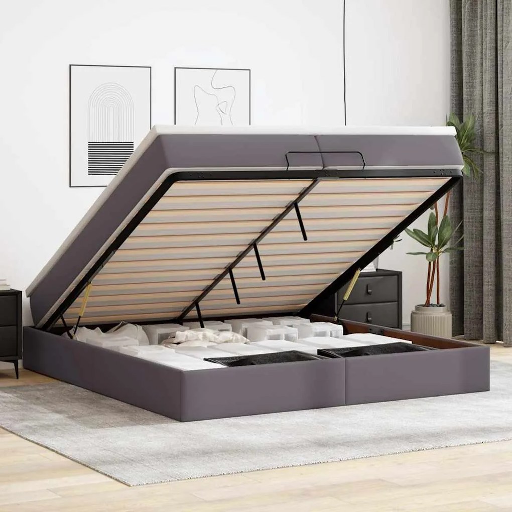 Osmanský rám postele s matrací šedá 200x200cm umělá kůže 3311059