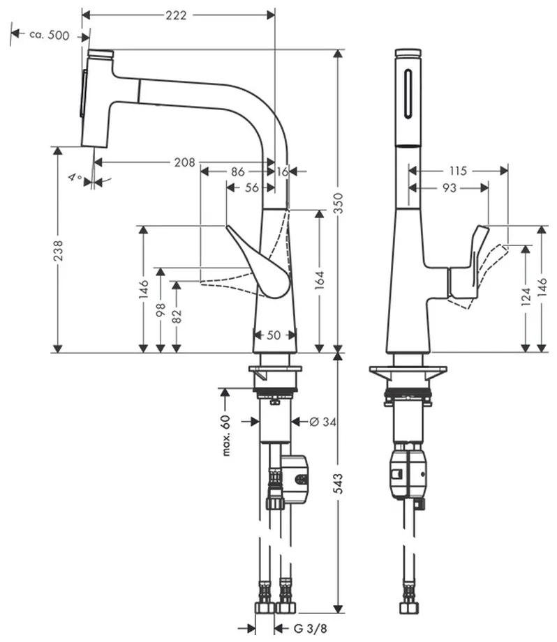 Hansgrohe Metris Select M71, kuchyňská páková baterie s vytahovací sprškou, chromová, HAN-73822000
