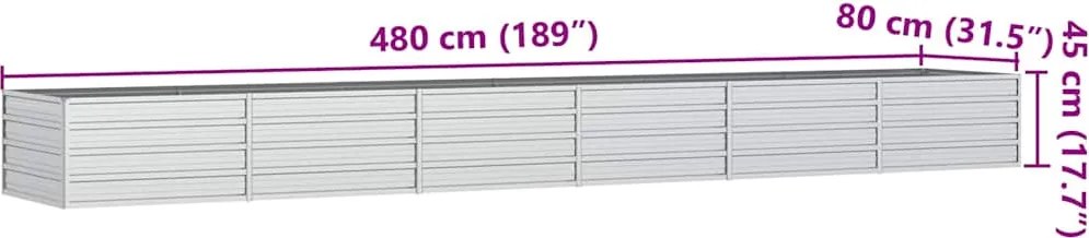 Zahradní vyvýšený záhon 480x80x45 cm pozinkovaná ocel stříbrný 316901