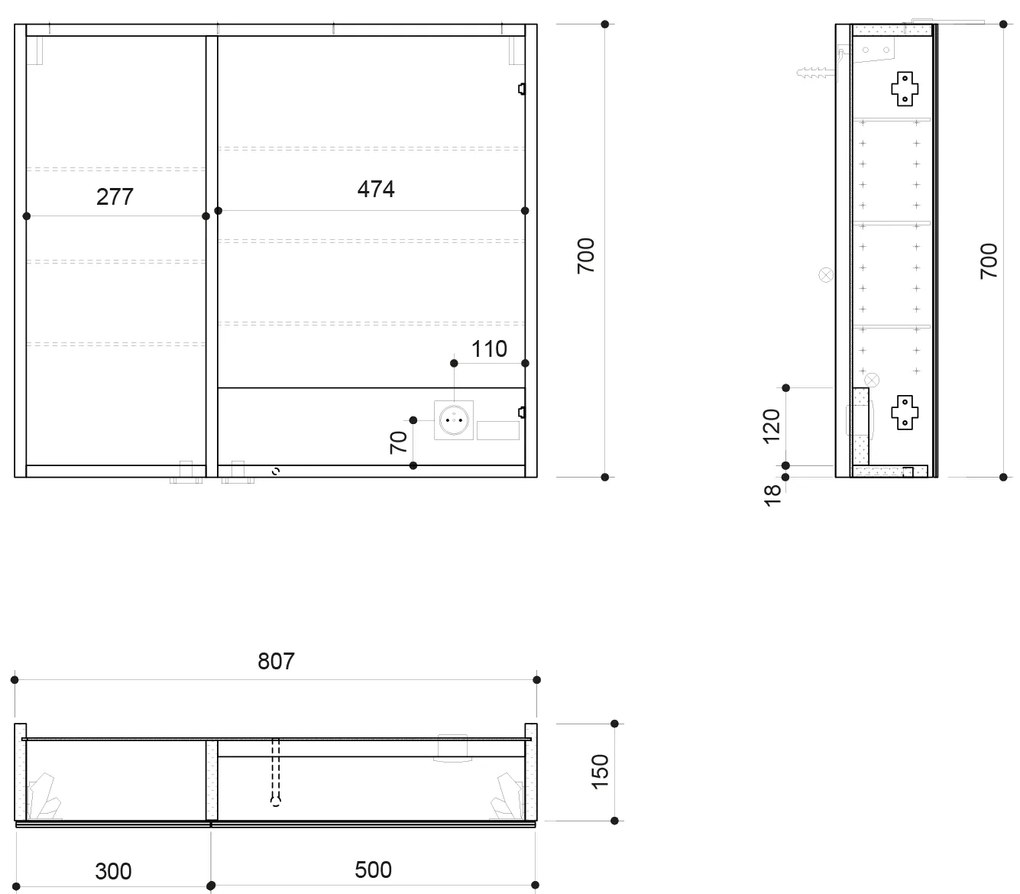 Sapho, LINEX galerka s LED osvětlením, 80x70x15cm, bílá, LX080-0030