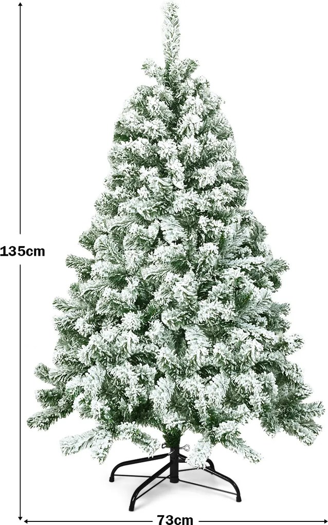 Costway Umělý zasněžený vánoční stromek s kovovým stojanem a PVC jehlami 135 cm
