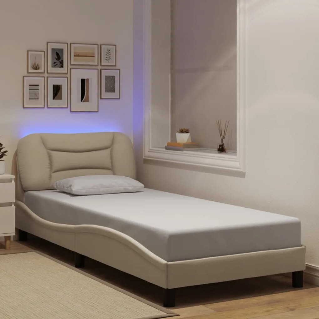 Rám postele s LED bez matrace Hvar Cream 80x200 cm Látka 3213667