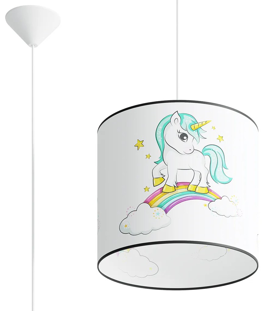 Dětské závěsné svítidlo Unicorn, 1x plastové stínítko se vzorem, (fi 30cm)