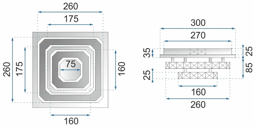 Toolight, LED 24W krystalová stropní lampa čtvercová APP410-C, chromová-zlatá, OSW-65008