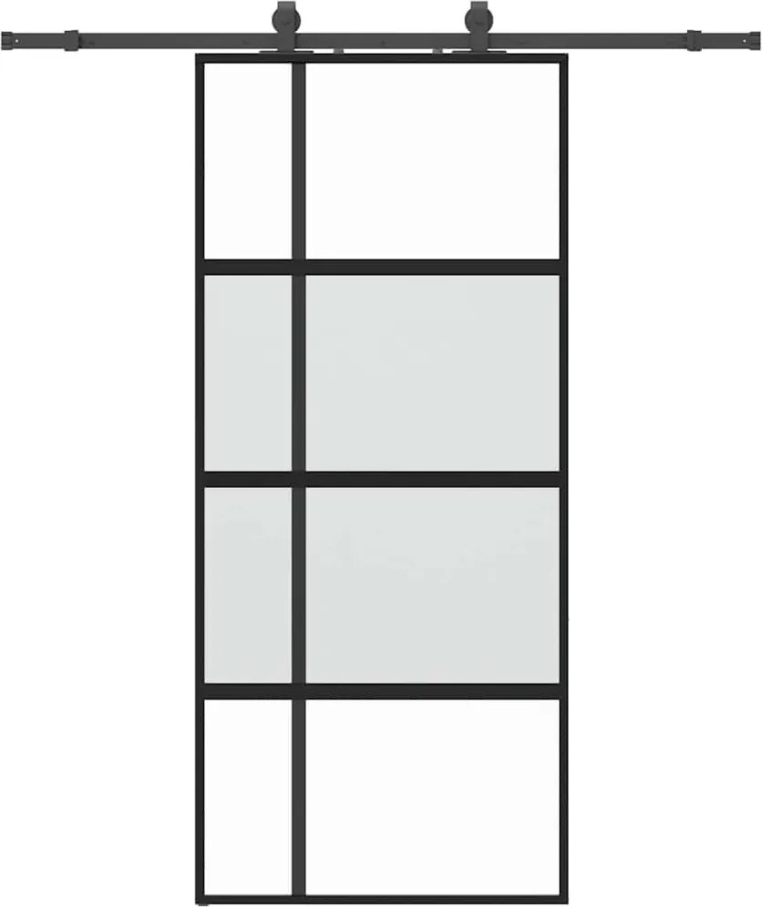 Posuvné dveře se sadou kování černé 90x205 cm Tvrzené sklo 3375839