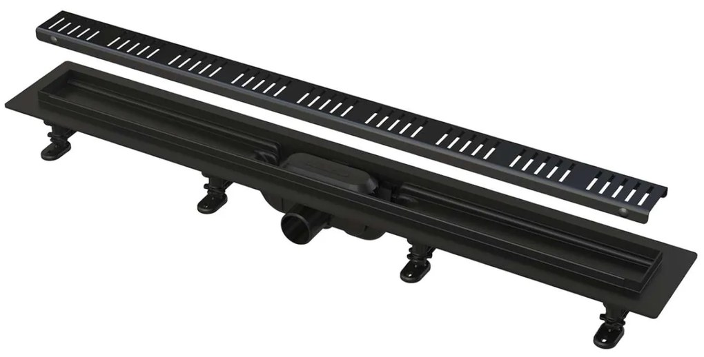 Alca - Sprchový žlab Simple 75 cm, s okrajem pro perforovaný rošt, včetně roštu, černá mat APZ10BLACK-750M