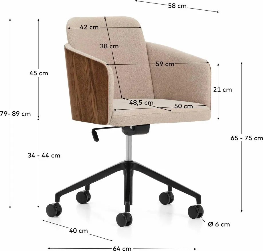 Hnědá čalouněná kancelářská židle Madai – Kave Home