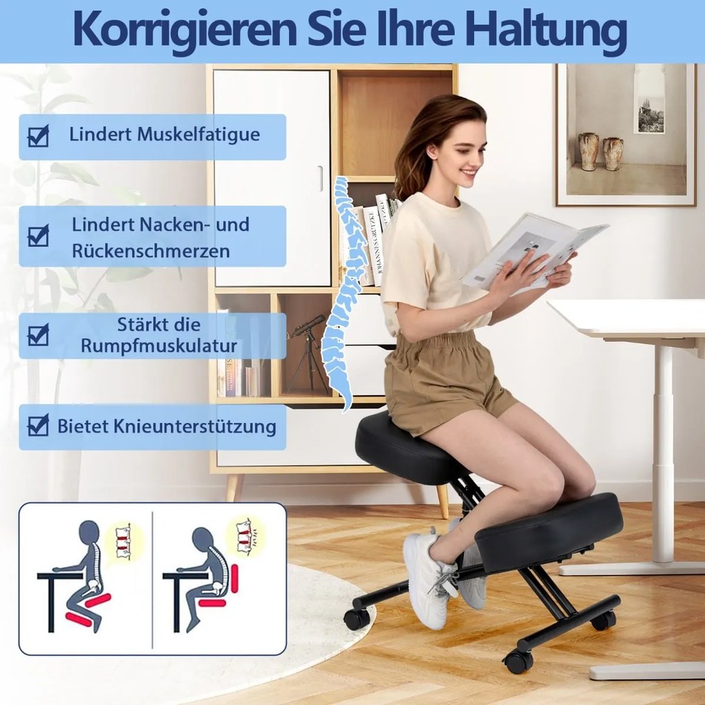 Costway Ergonomická podkolenní stolička se šikmým sedákem pro ortopedickou