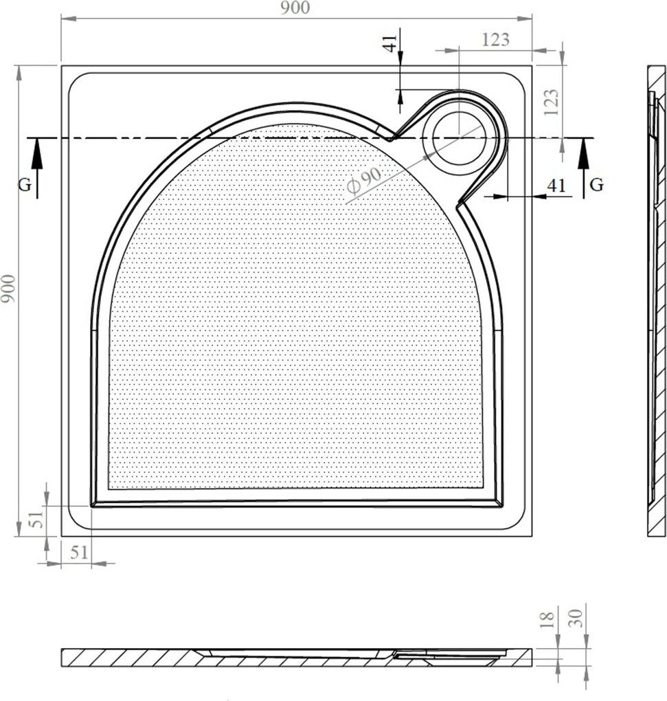 Gelco LARCA sprchová vanička z litého mramoru čtverec 90 x 90 cm PL009