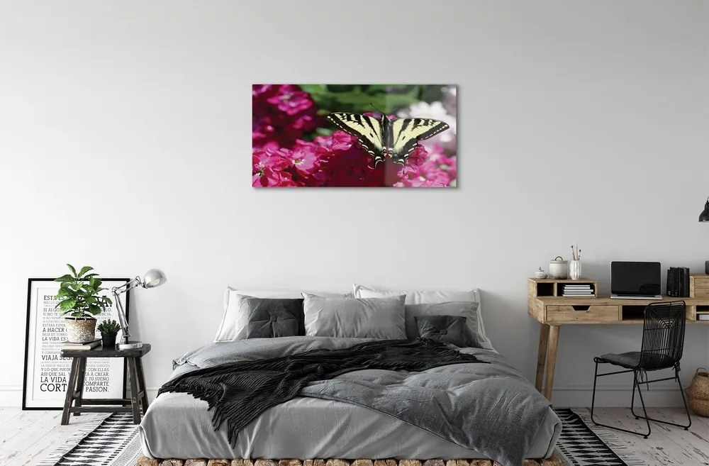 Obraz na skle květiny motýl 120x60 cm