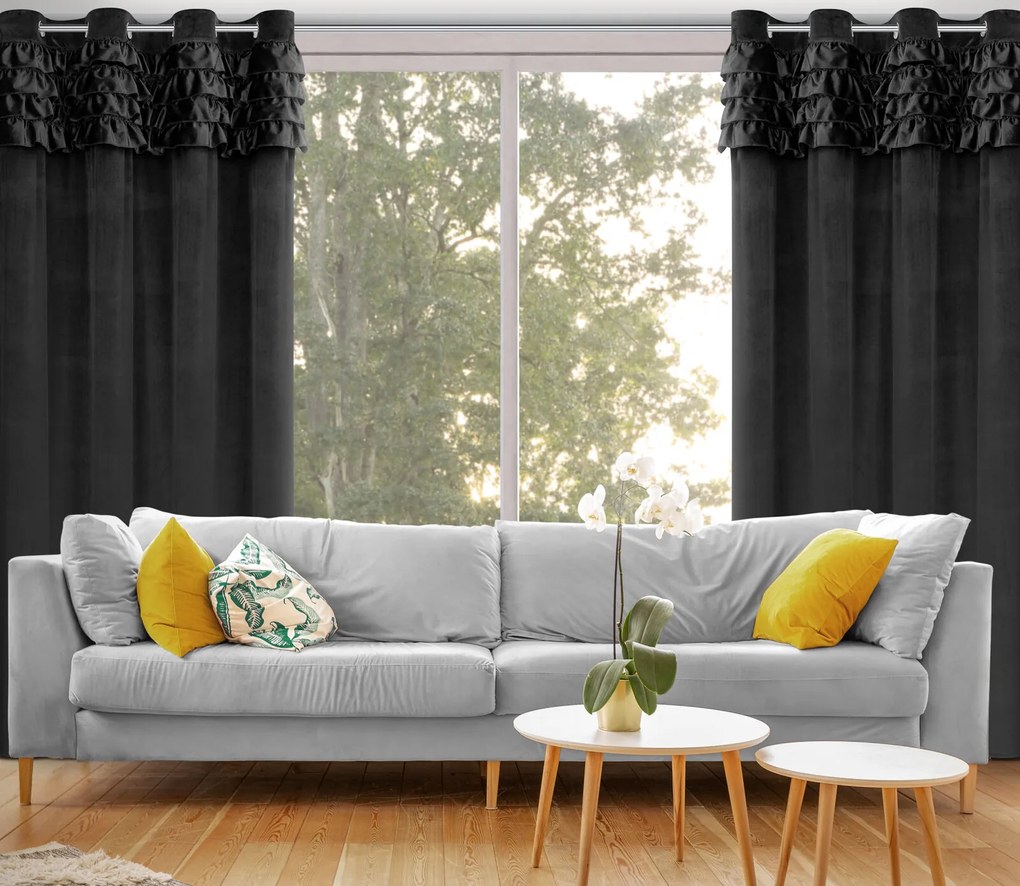 ZATEMŇOVACÍ ZÁVĚS NA KROUŽCÍCH ERIN 140X250 CM ČERNÁ