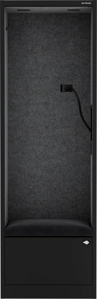 Skříň se sedákem a zónou ticha SALLY MentalBox, černá konstrukce, tmavě šedý sedák, 1850 x 600 x 400 mm