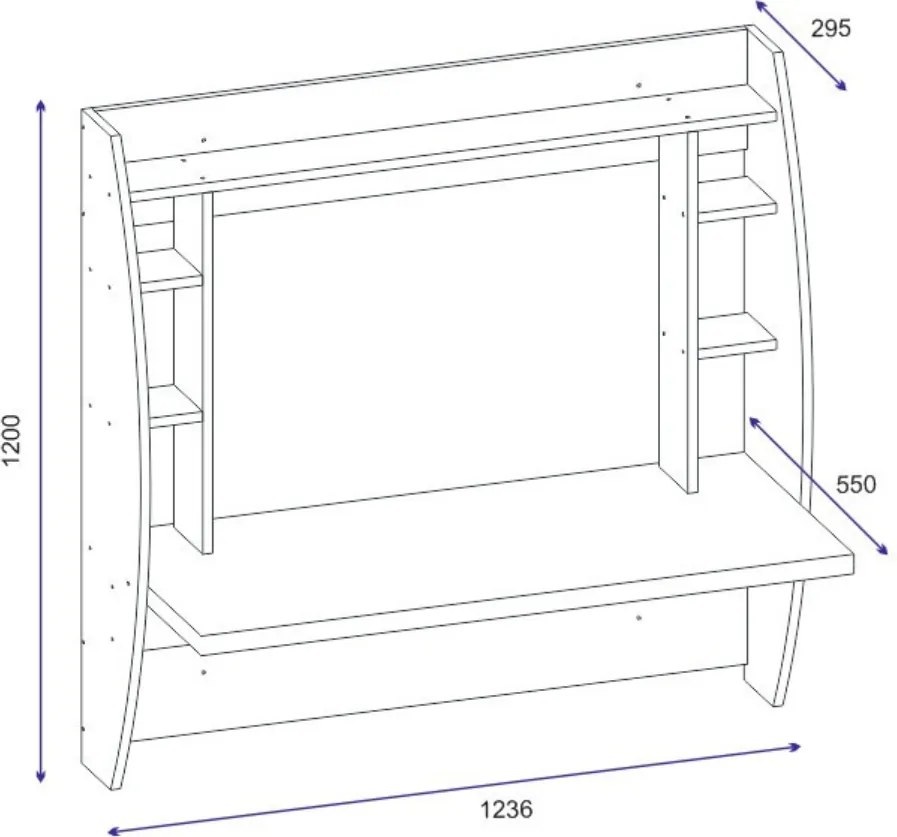 Nástěnný psací stůl Buglem s vestavěným regálem bílý