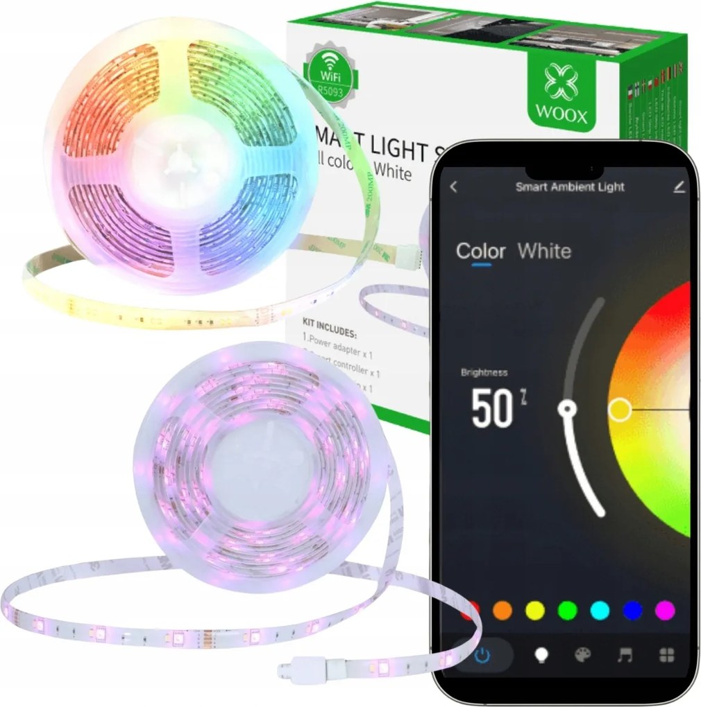 Led pásek Rgb 5 m 12 V WiFi Venkovní Vnitřní Vodotěsný Silný Woox