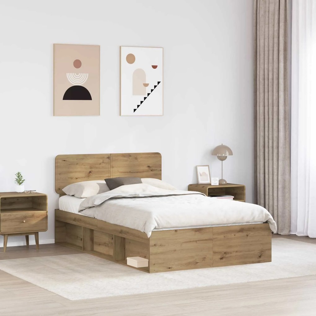 Rám postele Umělecký dub 120 x 200 cm Masivní borové dřevo 3412104