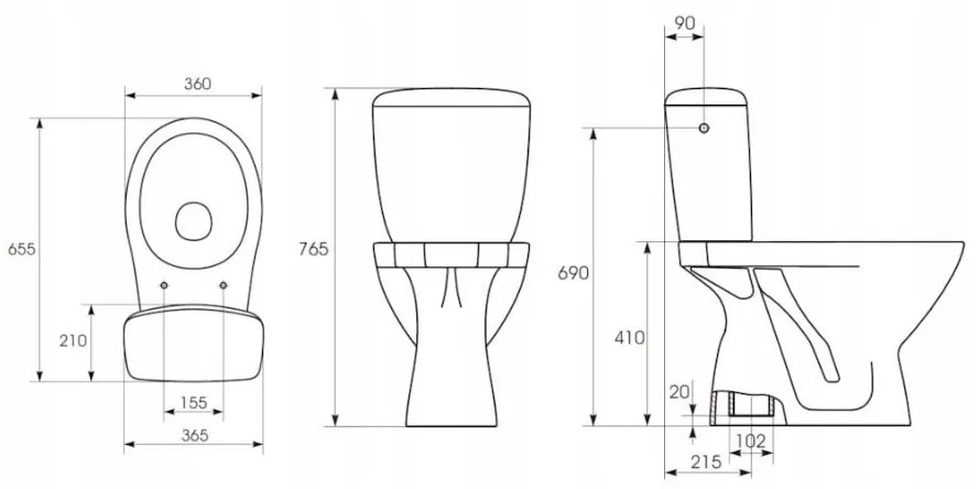 Cersanit Kaskáda, kombi wc se splachováním 3/6l, vertikální odpad + sedátko s polypropylenu, bílá, K100-207