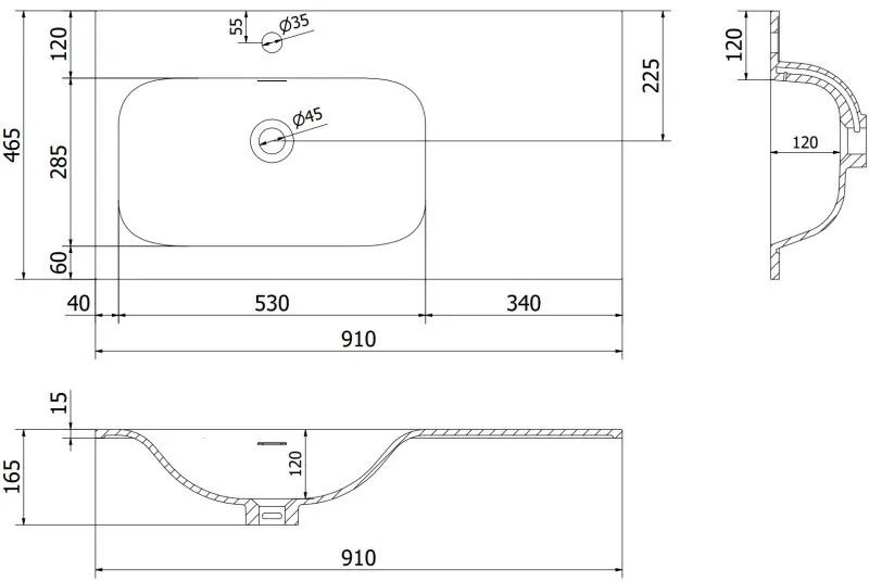 Mexen Vela, umyvadlo na zapuštění 91 x 46,5 cm, levé, bílá matná, 25239001L