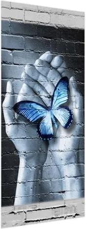 Samolepící fólie na dveře Modrý motýl na dlaních 95x205cm ND3392A_1GV