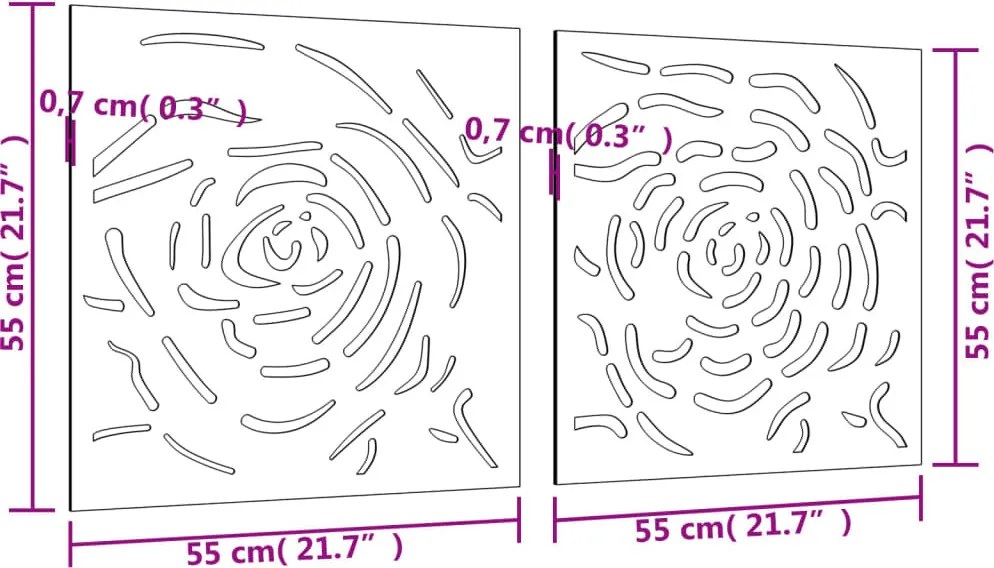 vidaXL Zahradní nástěnné dekorace 2 ks 55 x 55 cm cortenová ocel Růže [824507]