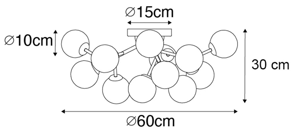 Stropní svítidlo Art Deco bronzové s jantarovým sklem 12-světlo - Bianca