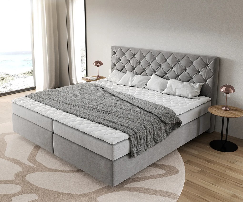 DELIFE Boxspring postel Dream-Great mikrovlákno šedá 200x200 cm Bonell matrace PU topper