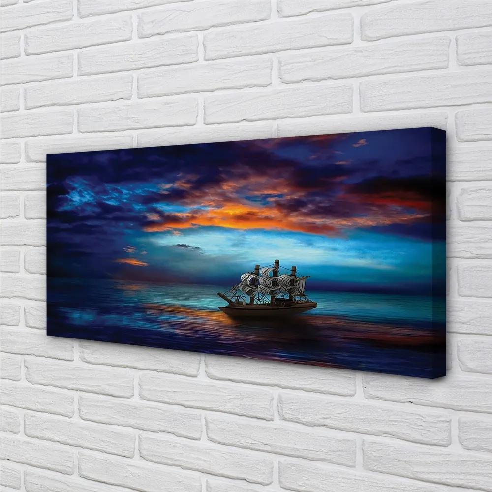 Obrazy na plátně Zataženo mořská loď večer 125x50 cm