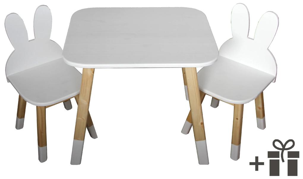 Set dětského nábytku (stoleček + 2 x židlička) zajíček + DÁREK barva: Bílá  | BIANO