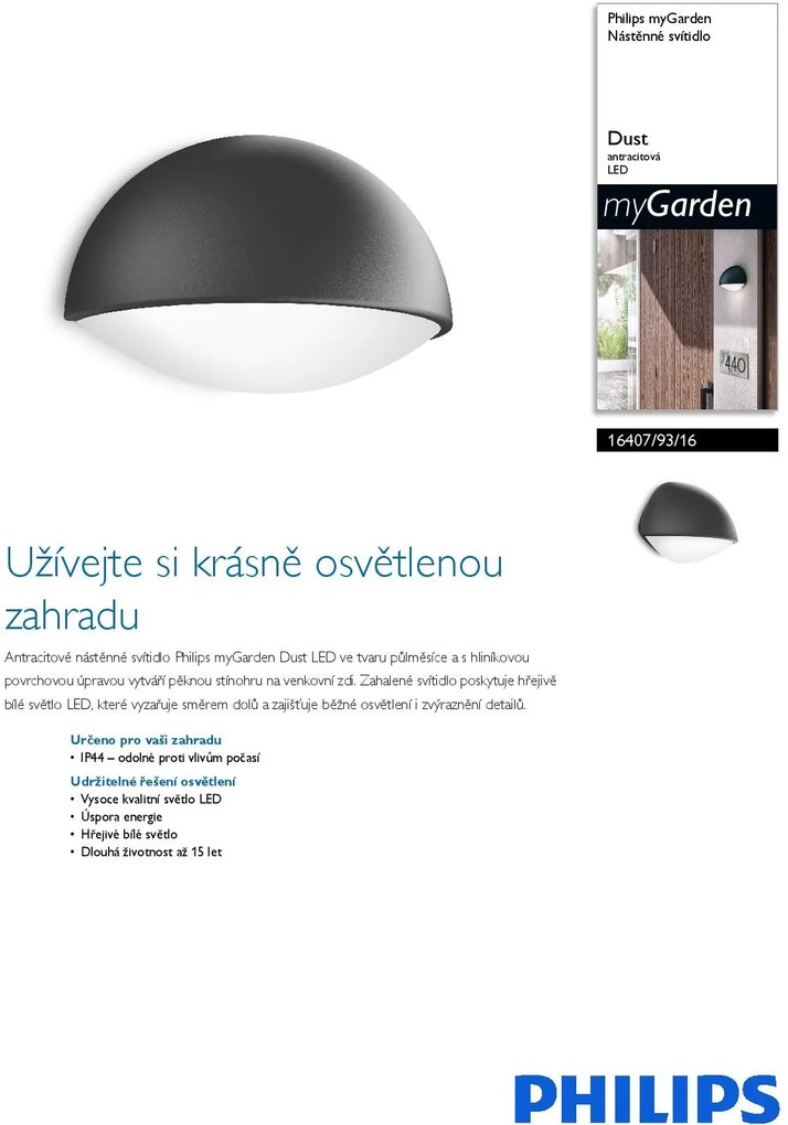 LED Venkovní nástěnné svítidlo Philips Dust 16407/93/16 antracitové