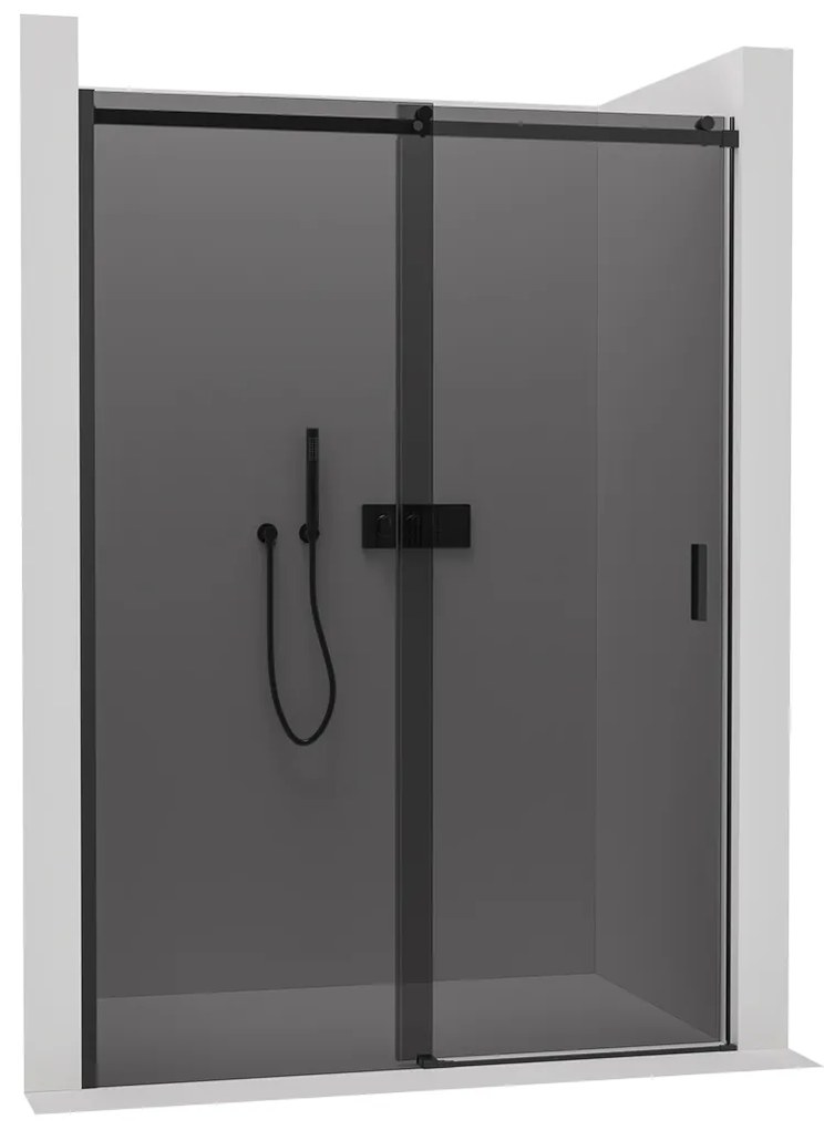 CERANO - Sprchové posuvné dveře Santoro L/P - černá matná, grafitové sklo - 130x195 cm