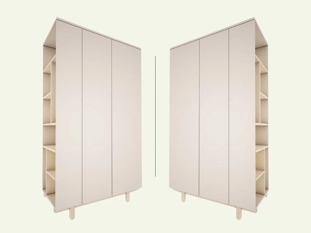 Designová šatní skříň s otevřeným regálem BASIC kašmírová