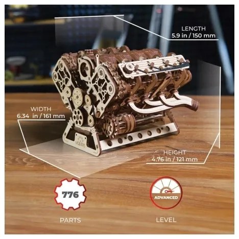 Ugears - 3D dřevěné mechanické puzzle Motor V8