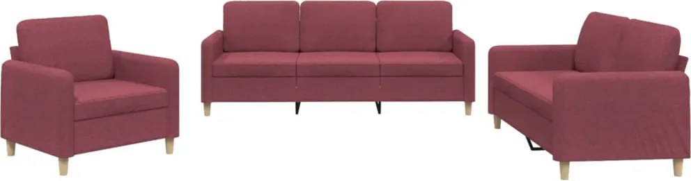 3dílná sedací souprava s poduškami vínová textil 3202060