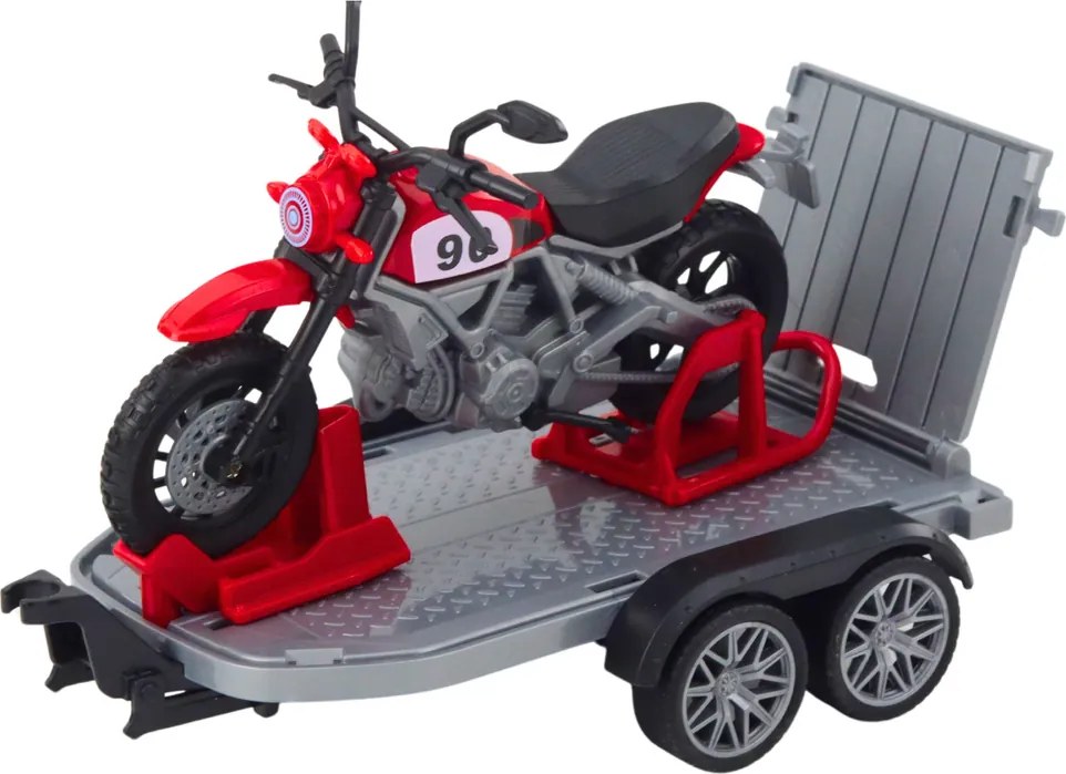 LEAN Toys Sada terénního auta s odtahovým vozem a motorkou, světla a zvuky, zelená