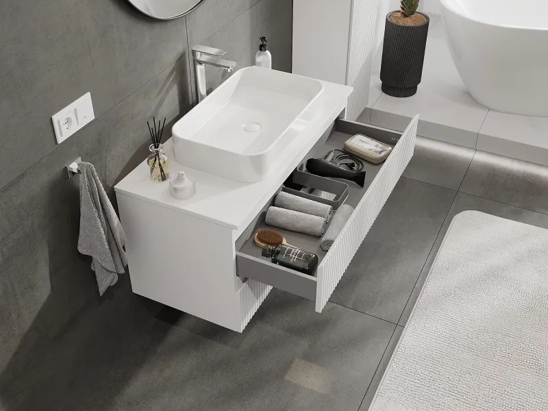 Mexen Rivel, koupelnová skříňka 100 cm, 2 zásuvky, drážkovaná, bílá matná, 91A20-10047-2-BFF01