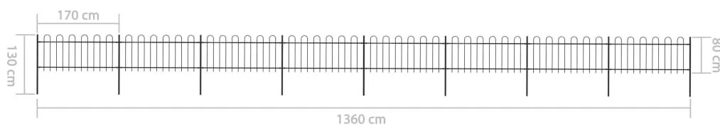 vidaXL Marketos Zahradní plot s obloukem nahoře ocelový 1426 x 80 cm černý
