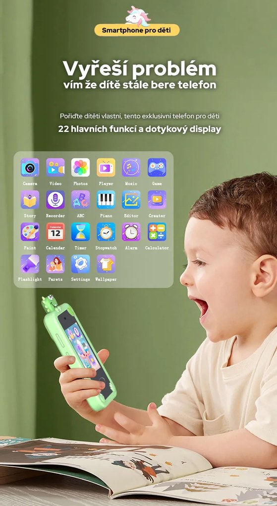 Bezdoteku Smartphone telefon pro děti Jednorožec růžový